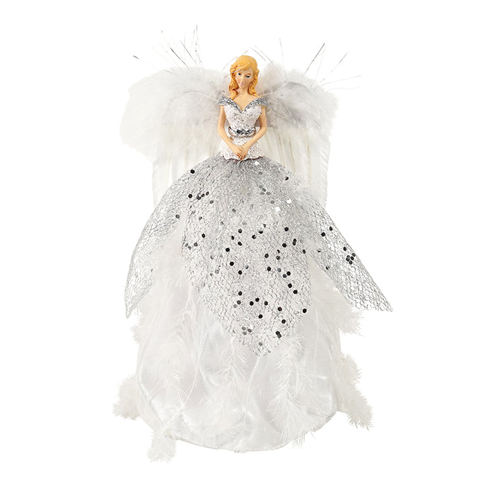 Silver and White Angel Tree Topper – Under the Mistletoe Shop