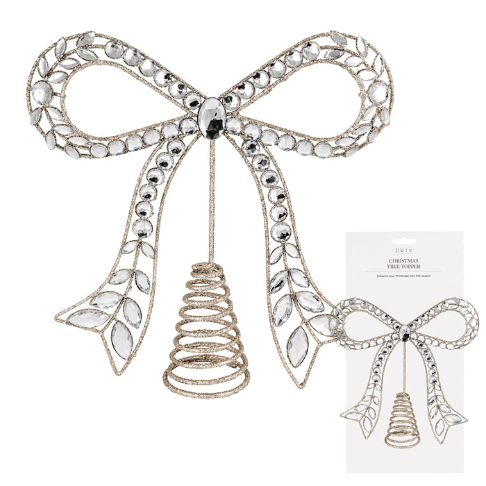 Champagne Diamante Glitter Bow Tree Topper – Under the Mistletoe Shop