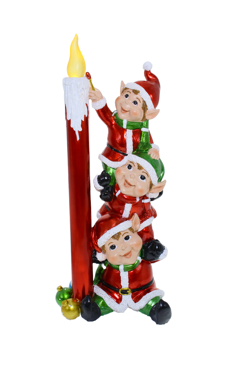 Stacked Elves with LED Candle – Under the Mistletoe Shop