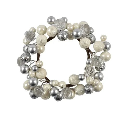 White & Silver Beaded Candle Ring – Under the Mistletoe Shop